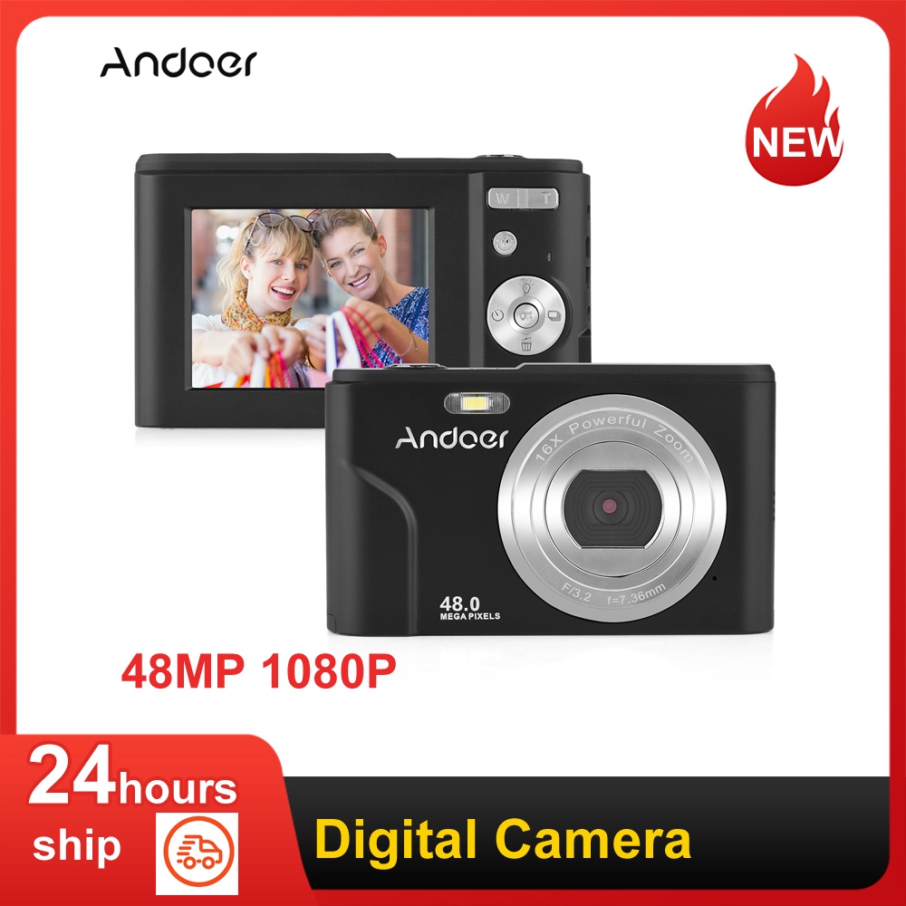 Andoer Digital Camera 48MP 1080P 2.4-inch IPS Screen 16X Zoom Auto ...