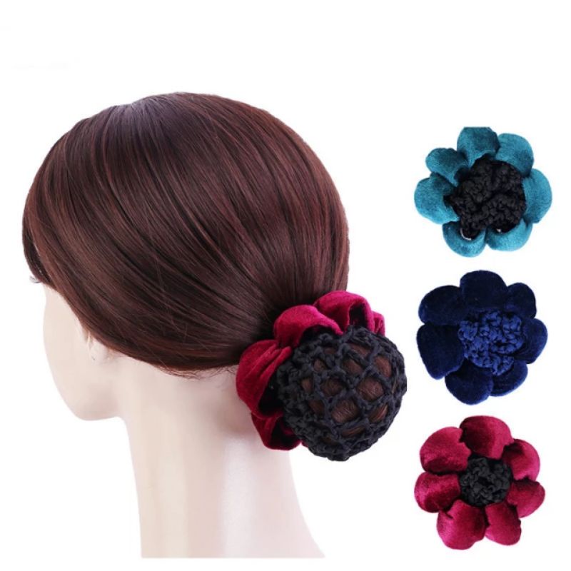 (H4) Plain VELVET STRECHABLE HAIR NET BUN FOR Woman HAIRNET TIE STYLE ...