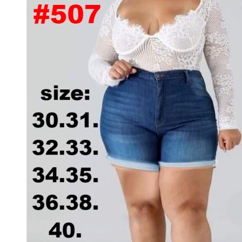#50730-40 Curvy FIT Big/Plus size AUGUST Denim High Waist Strechable Cuffed Shorts | Shopee ...