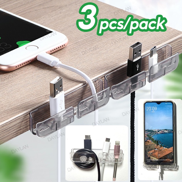 3 pcs/pack Desktop Data Cable Clips Storage, Table Fixed Line Clamp ...