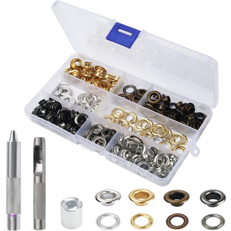 AOTO 100 Sets Punch Eyelets Set 4 Colours 8 mm Grommet Tool Kit Copper ...