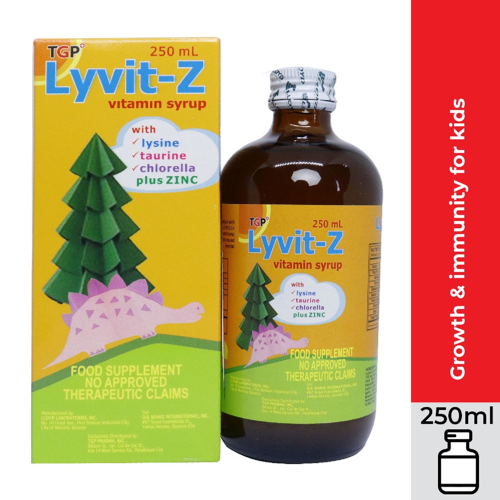 LYVIT‑Z Multivitamins + Lysine + CGF + Zinc Syrup - 250ml | Shopee ...