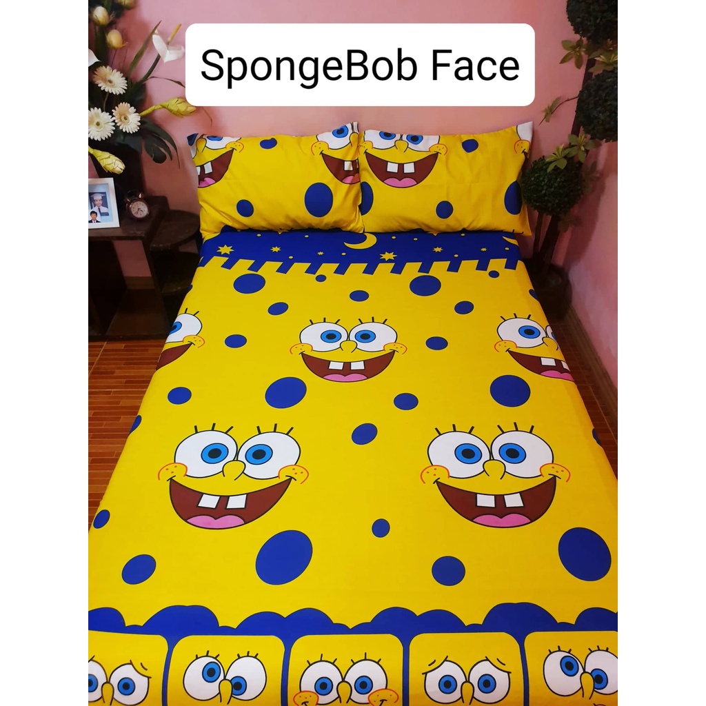 Fully Garterize Spongebob Face Premium Canadian Cotton Bedsheets With ...
