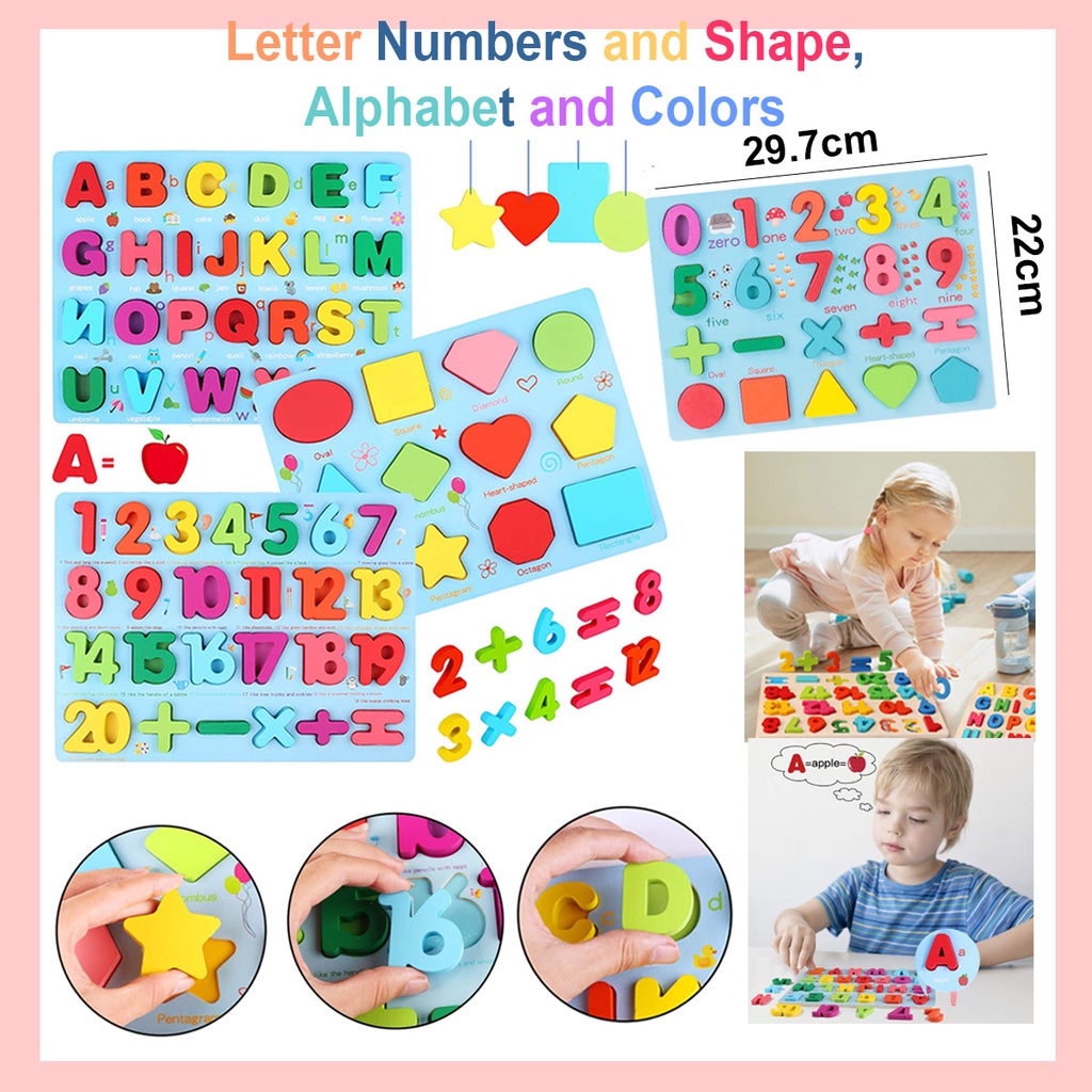 Wooden (22cm x 30cm) Alphabet Puzzles, Upper Case Letter Numbers and ...