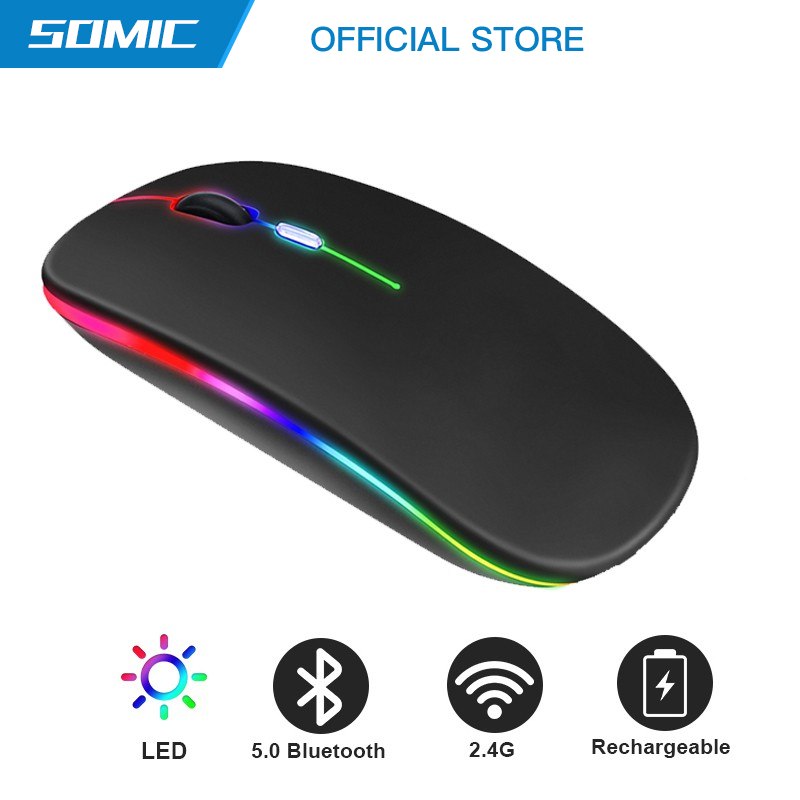 SOMIC Wireless Mouse Bluetooth LED 2.4Ghz Receiver Optical Adjustable ...