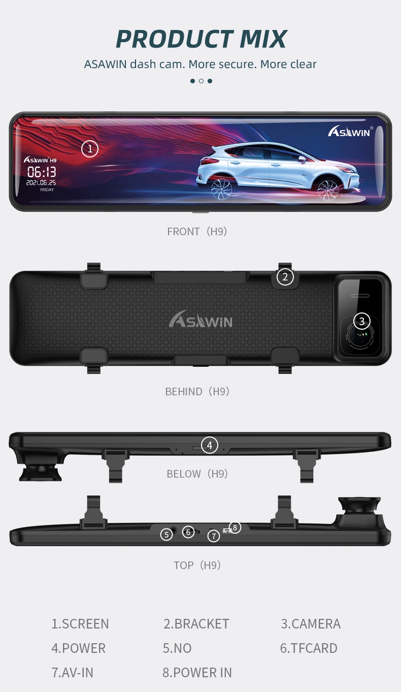 Asawin Full Touch Screen Rearview Mirror Dash Cam With Night Vision ...