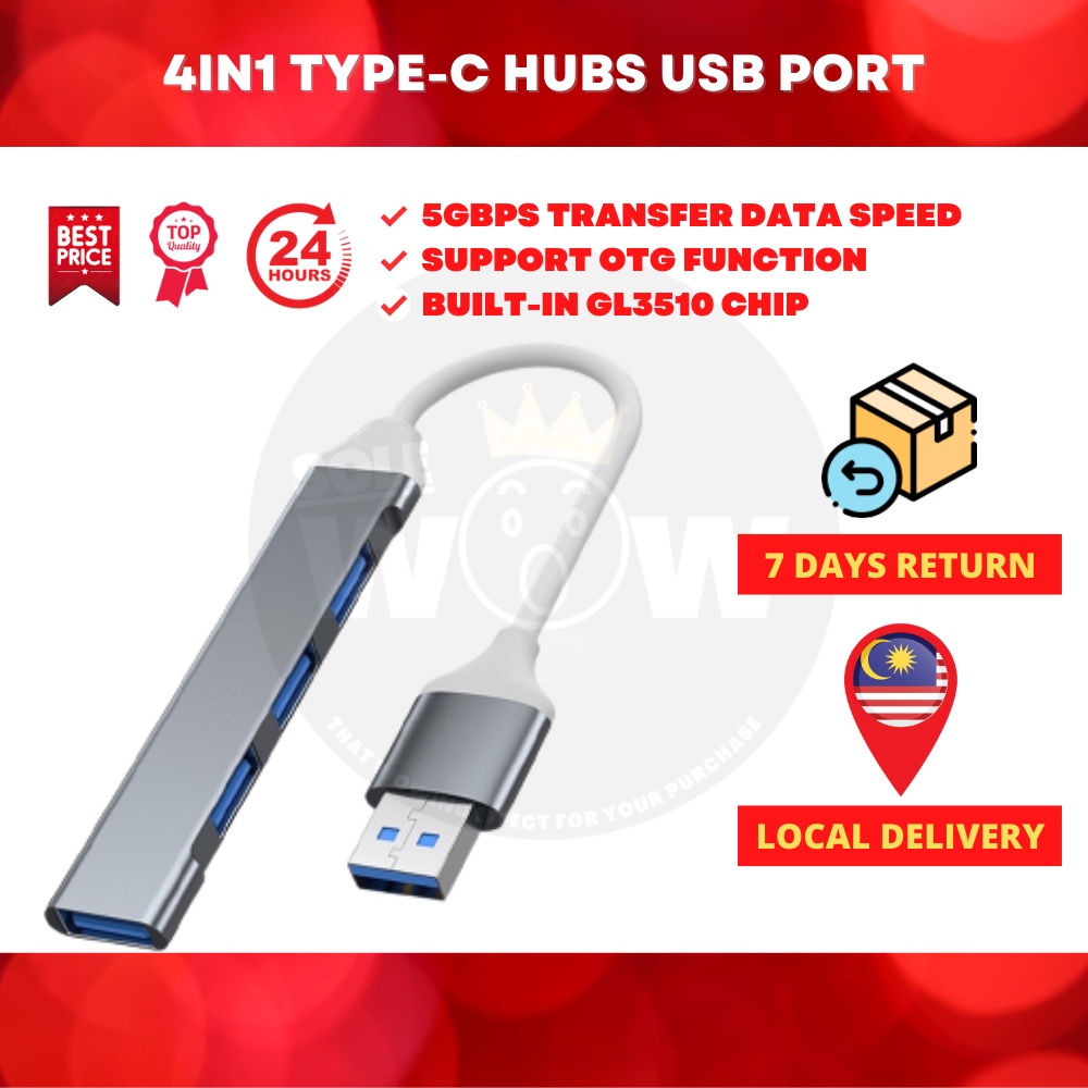 Type C Hub USB Hub to USB 3.0 hub 4 in 1 Aluminum Multi-channel OTG adapter USB extender ...