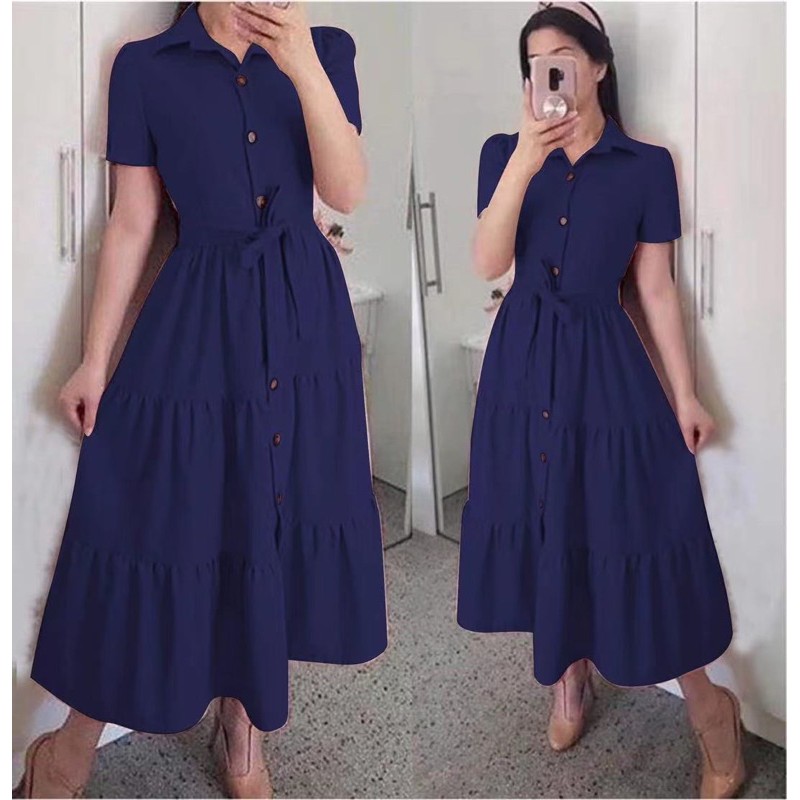 Bestseller Korean long plain maxi dress w/belt polo dress | Shopee ...