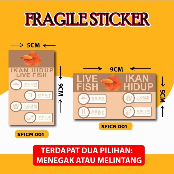 BUY 10 FREE 1 STIKER FRAGILE IKAN HIDUP CREAM / STICKER FRAGILE LIVE ...