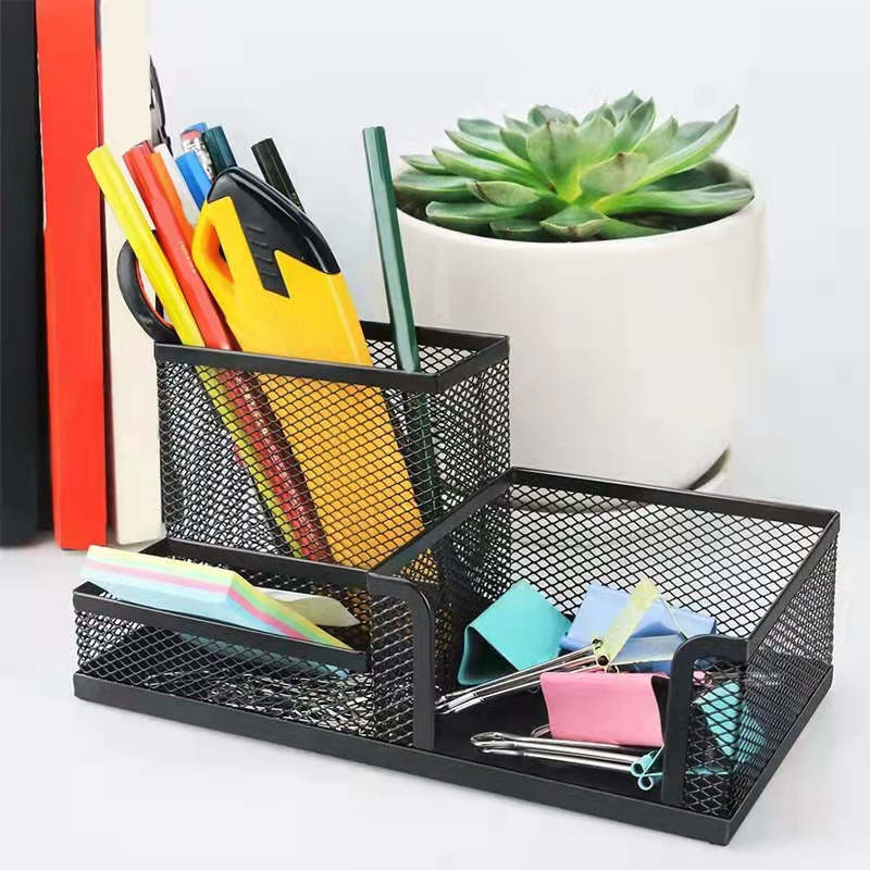 Black Steel Mesh Desk Organizer with 3 Compartments - Durable and No ...