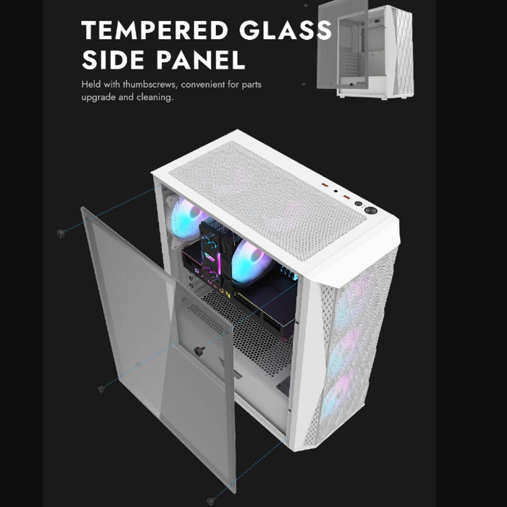 darkFlash DK352 White Mesh Metal mesh design front panel ATX PC Case ...