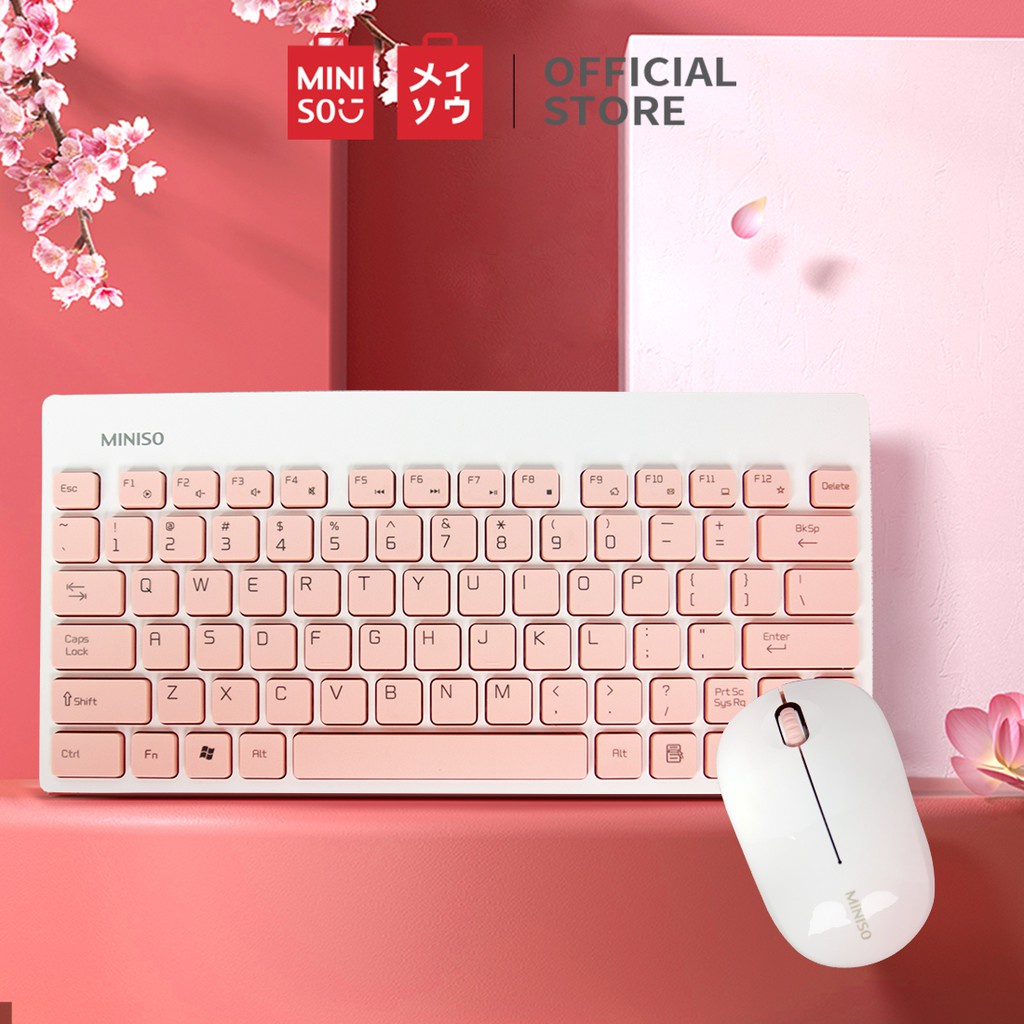 Miniso Wireless Keyboard Mouse Set Pink And Wireless Mouse Keyboard Set White Pink Shopee