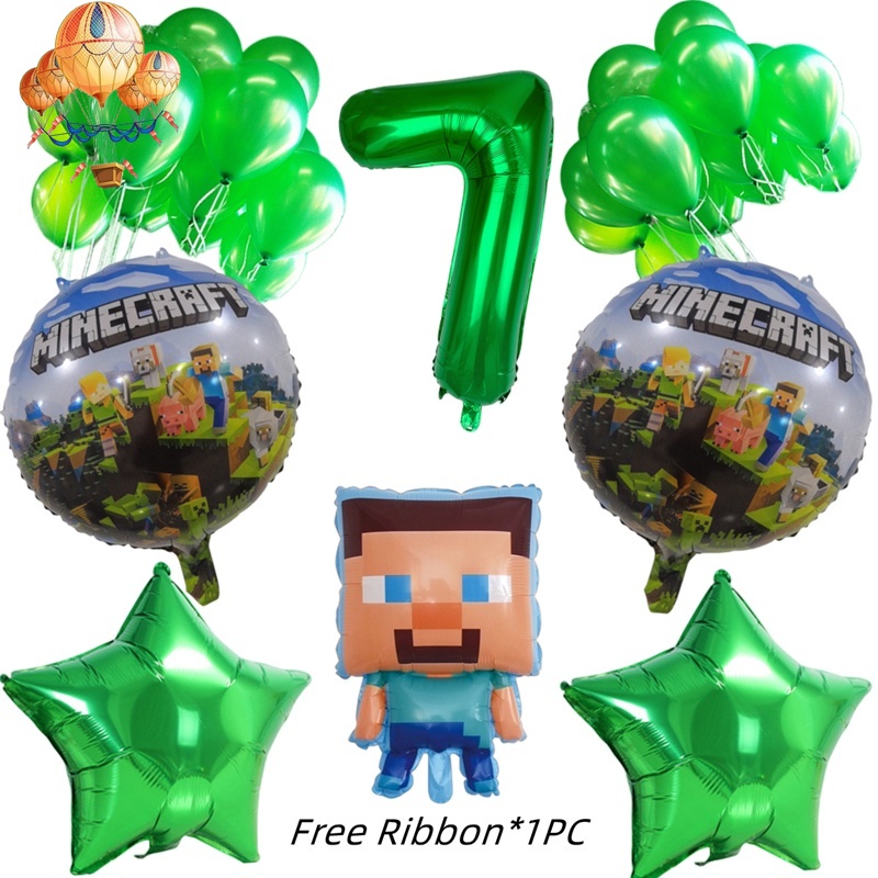1 Set of Minecraft Party Decoration Set 32 "foil Digital Balloon Steve ...
