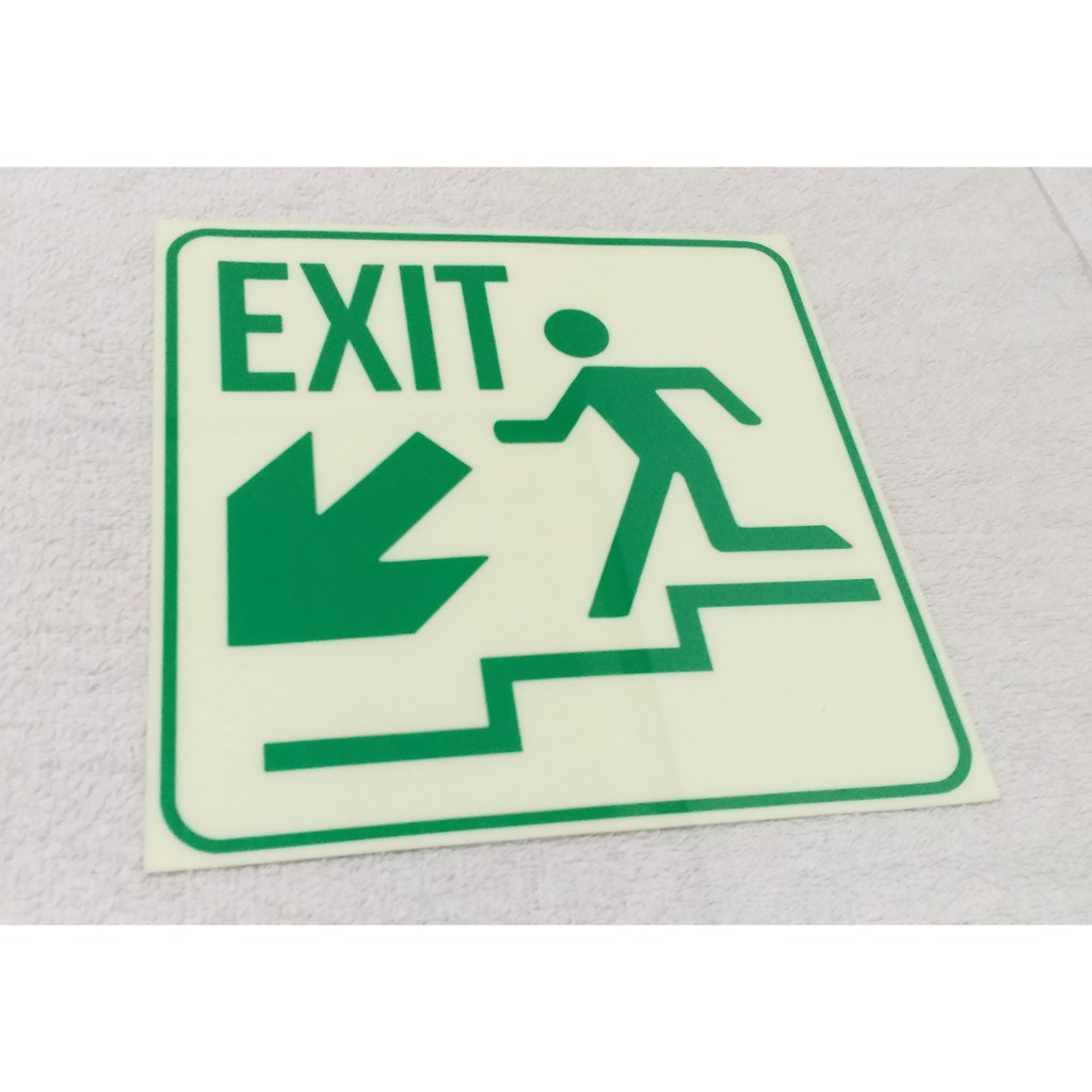 Luminous Exit Stairs Arrow Down Left Sign Sticker 8x8 | Shopee Philippines