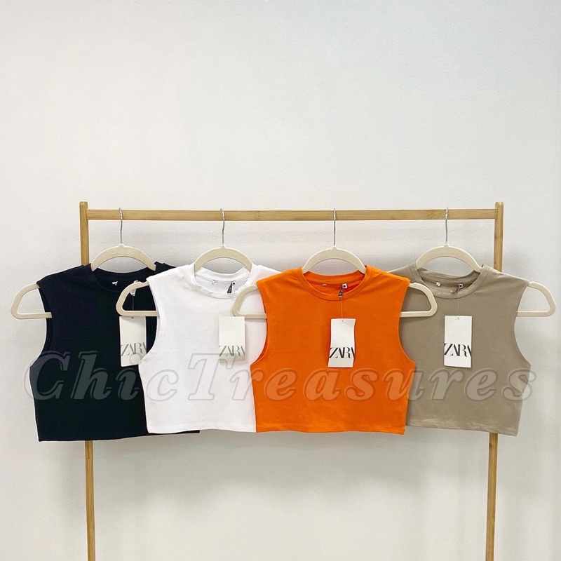 ZAR*A Sleeveless Fitted Crop Top (thick cotton spandex) | Shopee ...