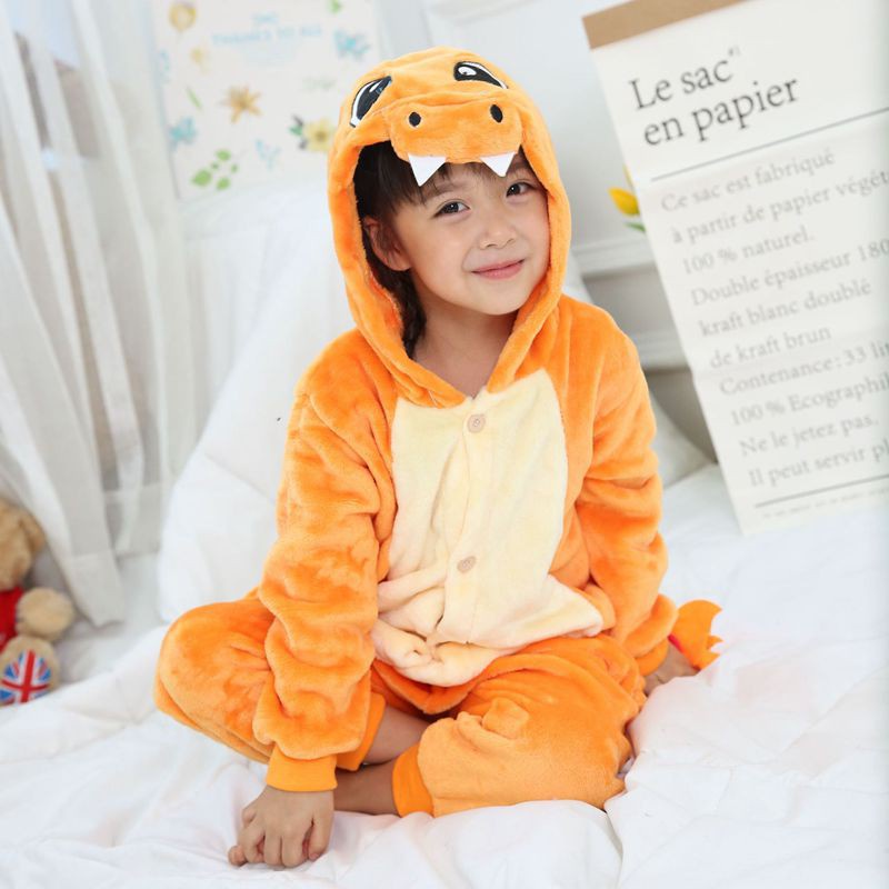 Cute Cartoon Charmander Kigurumi Pajamas for Girl Winter Soft Jumpsuit ...