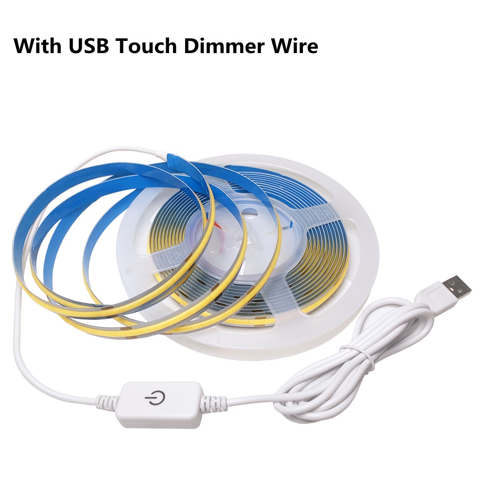 5V USB LED COB Strip Light Touch Dimmable Switch Flexible Led Tape 320 LEDs High Density Soft ...