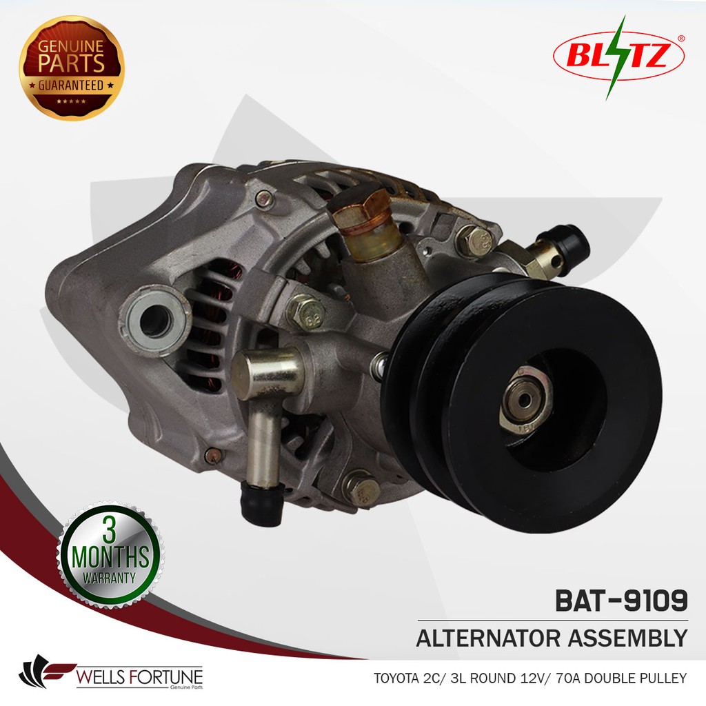 TOYOTA 2C 3L ROUND 12V 70A WITH PUMP DOUBLE PULLEY BLITZ ALTERNATOR ...