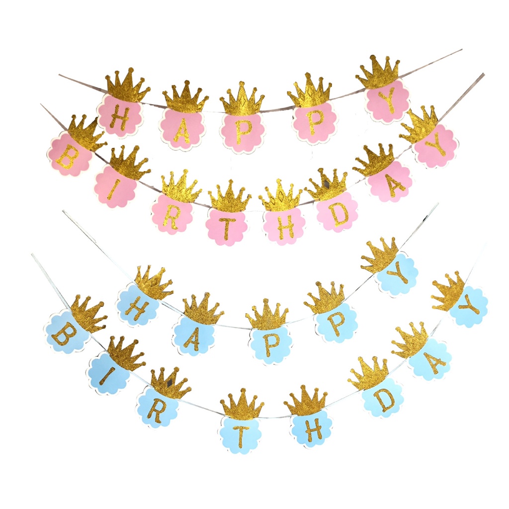 Blink Gold Powder Blue Crown Banner Happy Birthday Party Decoration ...