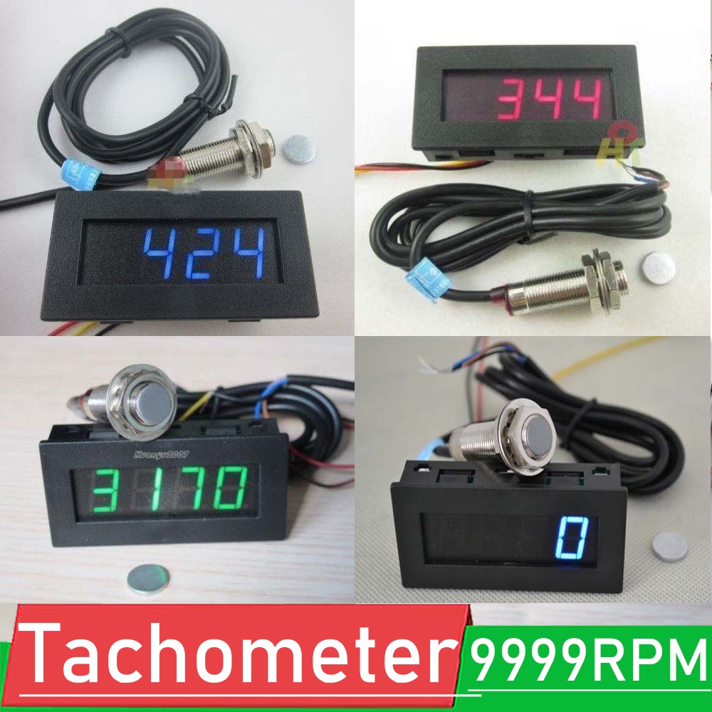 Digital Tachometer RPM Speed Meter 9999RPM LED speedometer + Hall ...