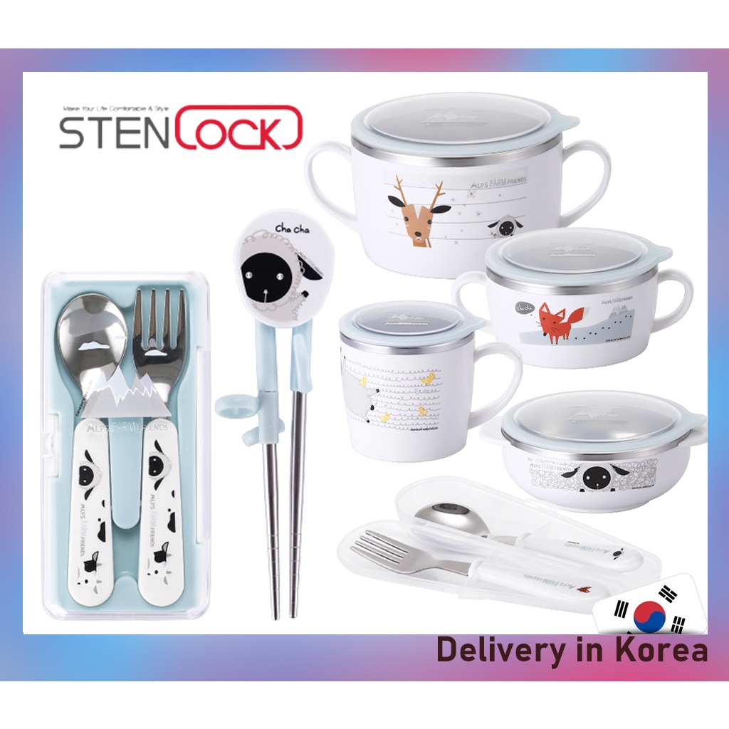 [ STENLOCK ] Korean Children's Tableware 304 Stainless Steel One-Piece Children's Tableware ...
