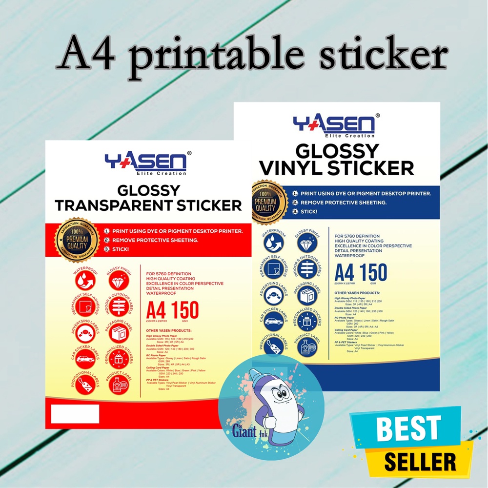 Yasen Vinyl Sticker Transparent /Glossy A4 size water proof | Shopee ...