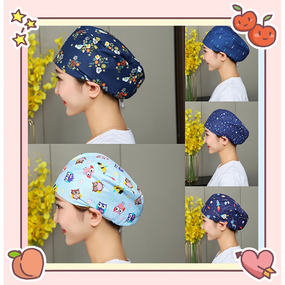 Adjustable buckle printing nurse surgical cap men and women stretch ...