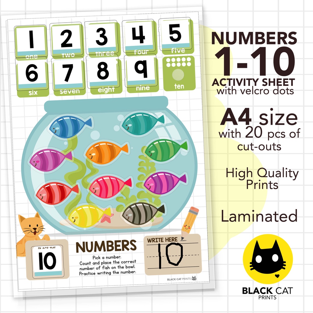 Numbers Counting 1-10 Activity w/Velcro Dots (A4 Size w/ Cut-Outs ...