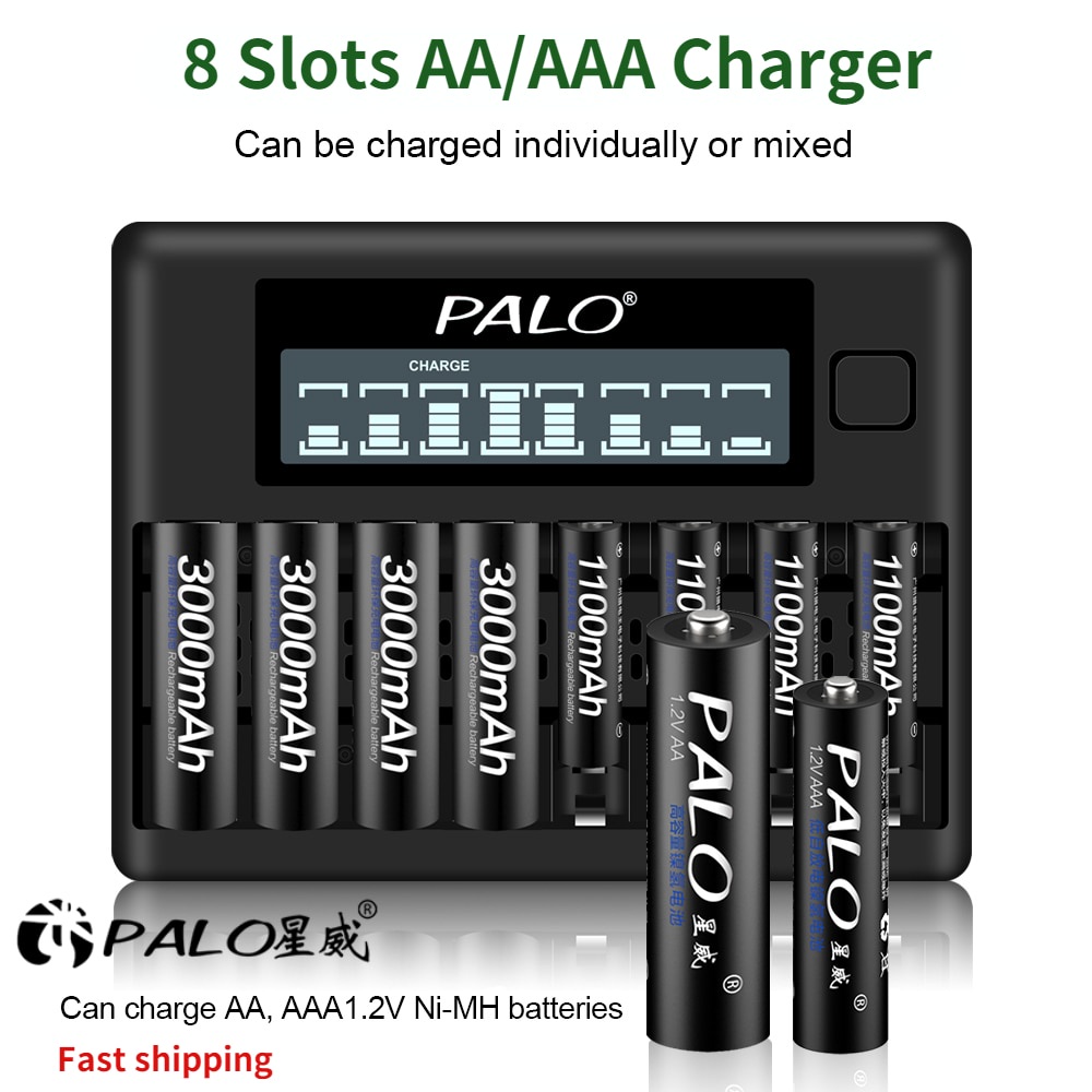 Palo 8 slots 1.2v aa aaa lcd battery charger smart usb charger | Shopee Philippines