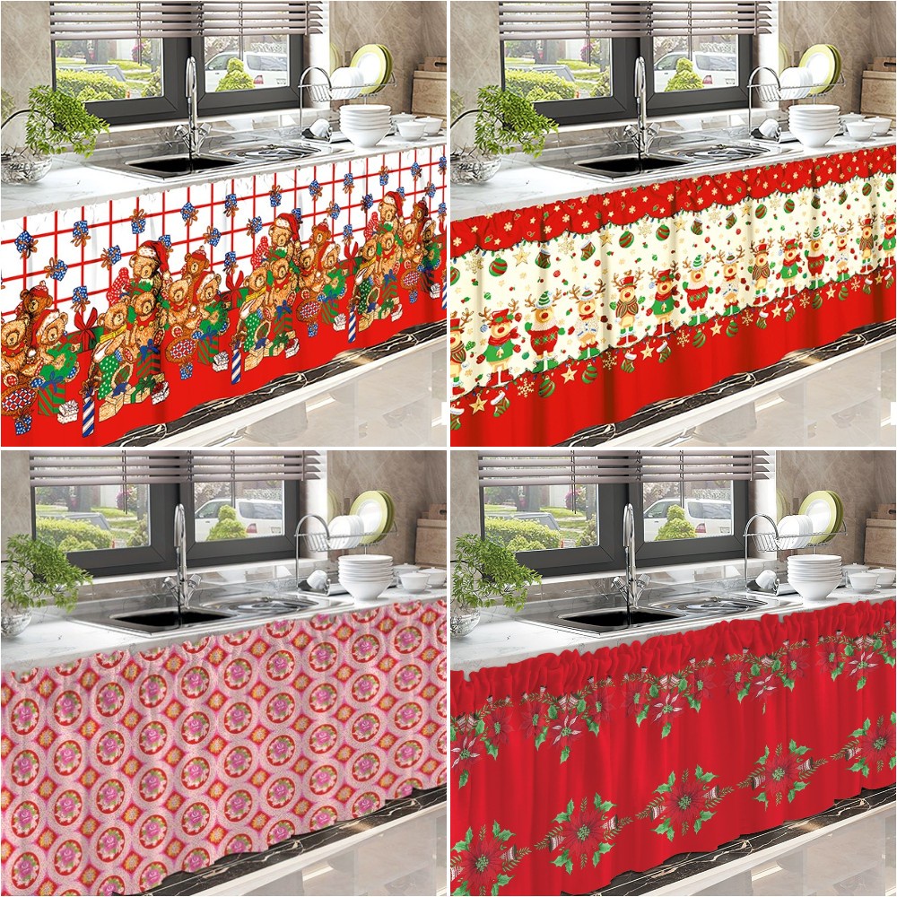 Christmas Curtain Kitchen Decoration Lababo Sink Curtains Short Kurtina ...
