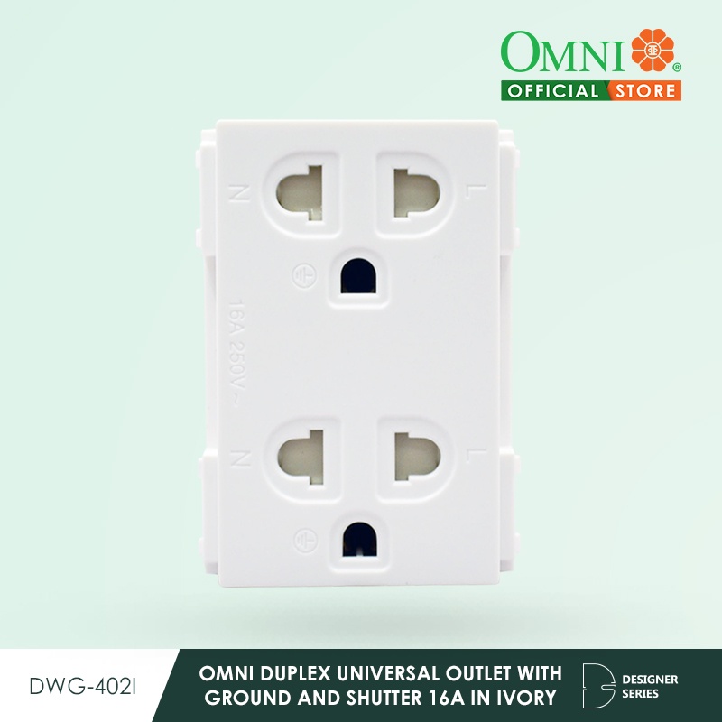 OMNI Duplex Universal Outlet with Ground and Shutter 16A in Ivory - DWG ...
