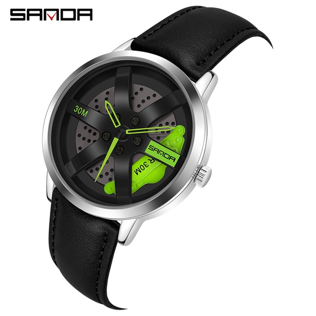 SANDA Real 3D Model Spinning Car Wheel Hub Watch Luxury Luminous Move ...