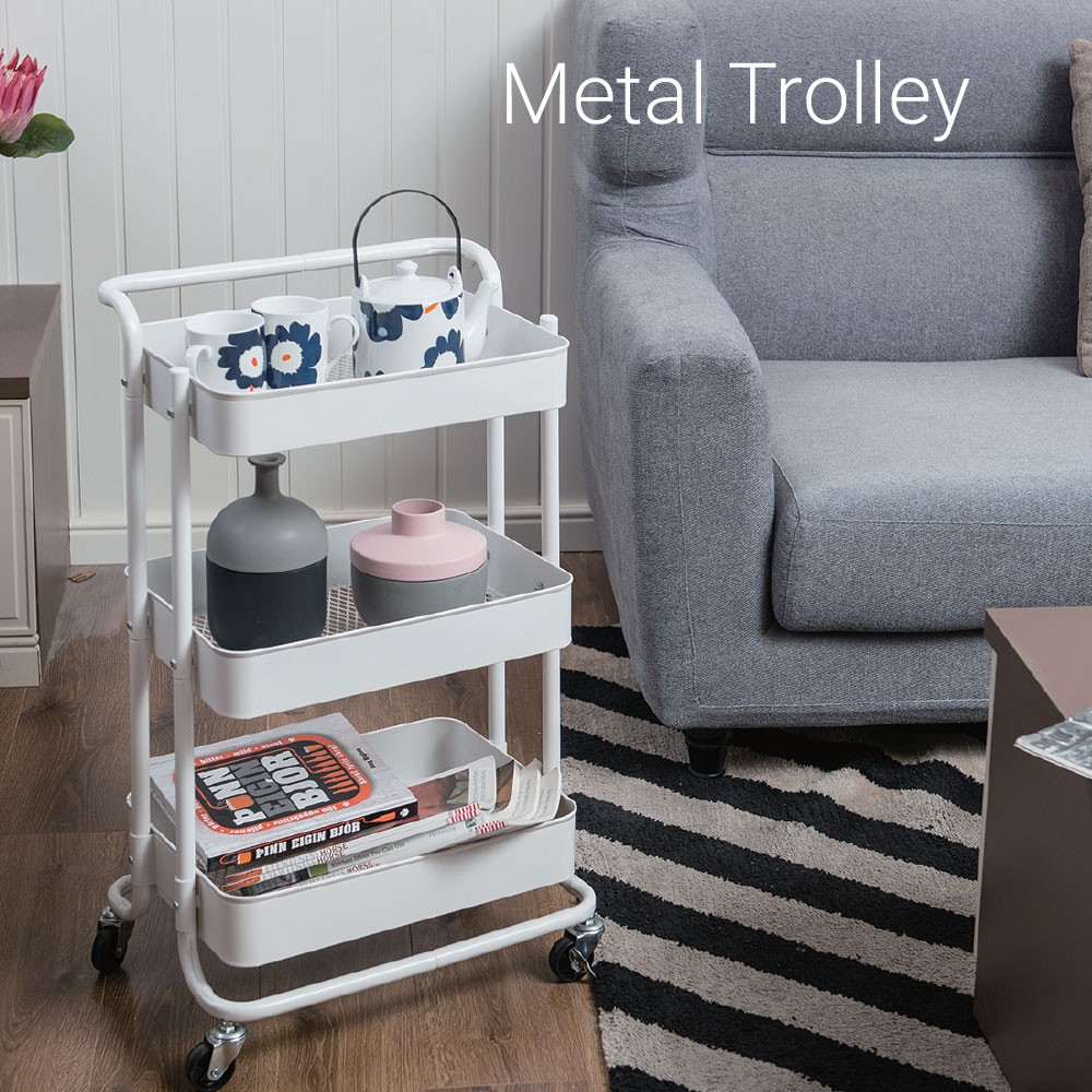 LOCAUPIN 3-Tier Kitchen Utility Metal Trolley Storage Cart Shelf Rack ...