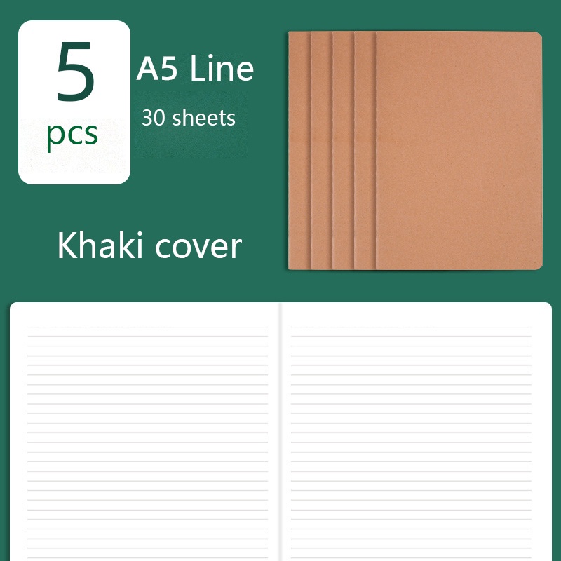 A5 Retro Craft Notebook Line/Grid/Blank/Dot 36 Sheets Black/Khaki ...