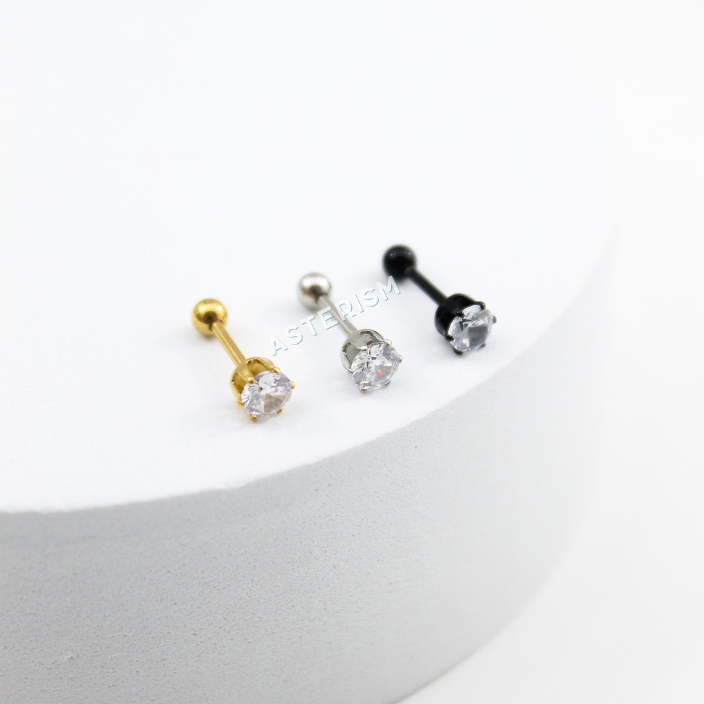 Asterism 4mm Cubic Zirconia Screwback Piercings ( sold per piece ) | Shopee Philippines