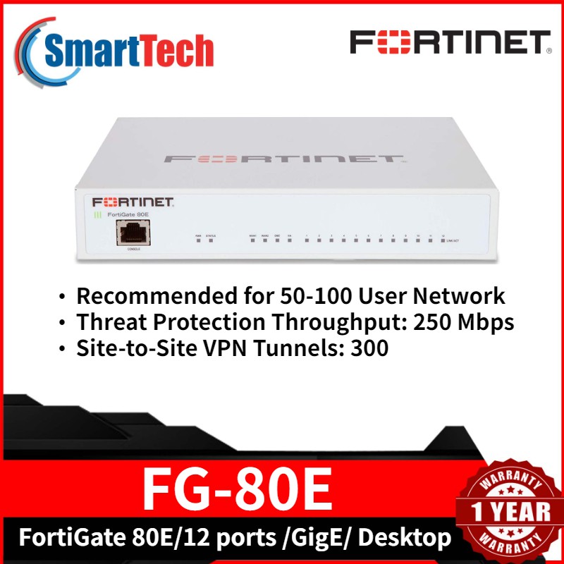 Fortinet FortiGate 80E -Security appliance -12 ports GigE -AC 100-240V ...