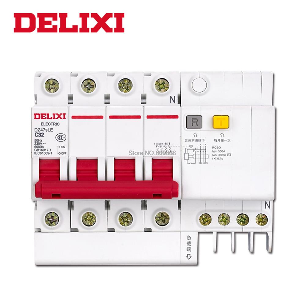 DELIXI RCBO DZ47sLE 4P Residual MCB current Circuit breaker with over current and Leakage ...