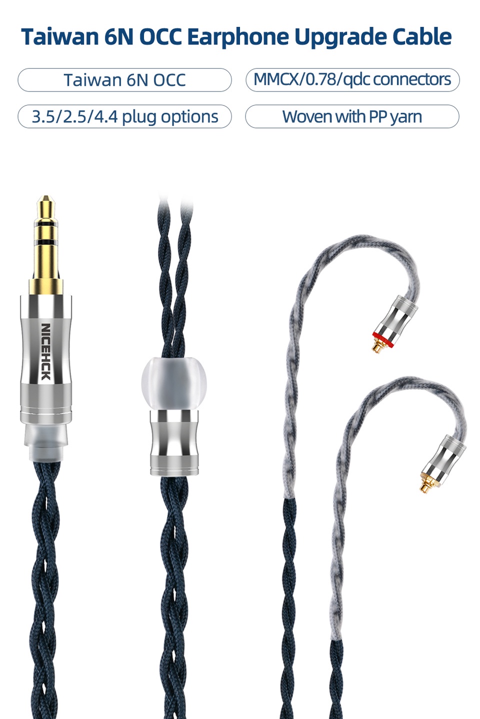 NiceHCK BluePP Cable Taiwan 6N OCC Earphone Upgrade Wire 3.5/2.5/4.4mm ...