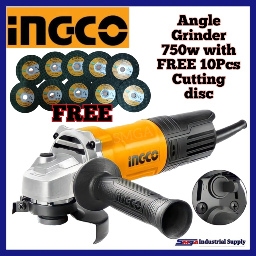 Ingco Angle Grinder 750w (FREE 10Pcs Cutting Disc) AG70012 | Shopee ...