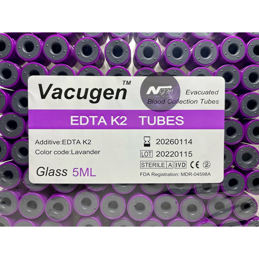 EDTA 5ml/ EDTA K2 Tubes/ Evacuated Blood Collection Tubes (Sold by 20's ...