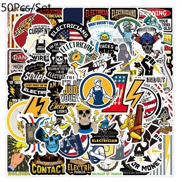 Z&M 50Pcs/pack Electrician Stickers Waterproof Stickers Decal for Toys ...