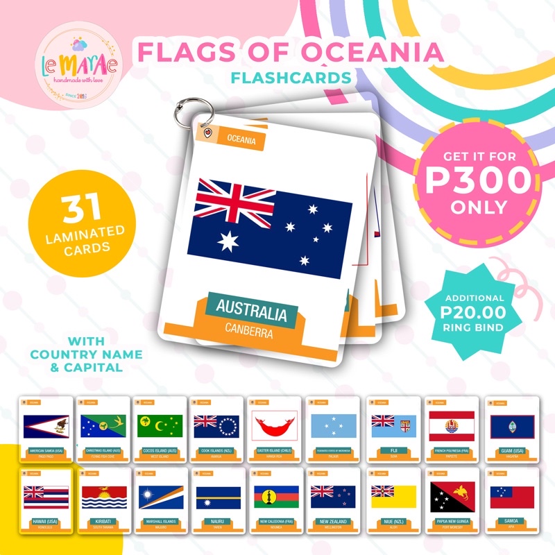 Laminated Flashcards FLAGS OF OCEANIA | World Flags | Shopee Philippines