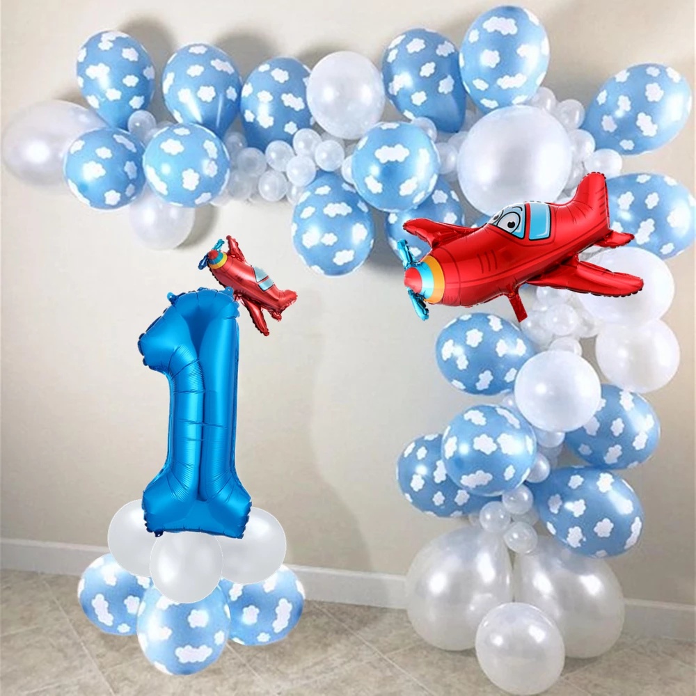 14pcs Blue Airplane Cloud Theme Party Balloon 32 Inch Digital Foil ...