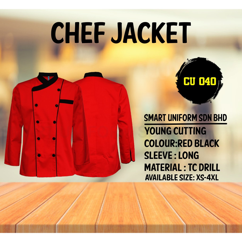 Chef Uniform CU 040-Chef Jacket Red with Black Piping Long Sleeve 2 ...