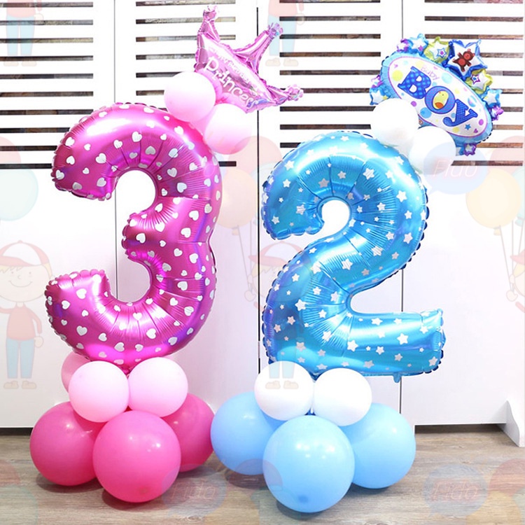 32inch Number Balloons Party Decorations Printed Blue Pink Digital ...