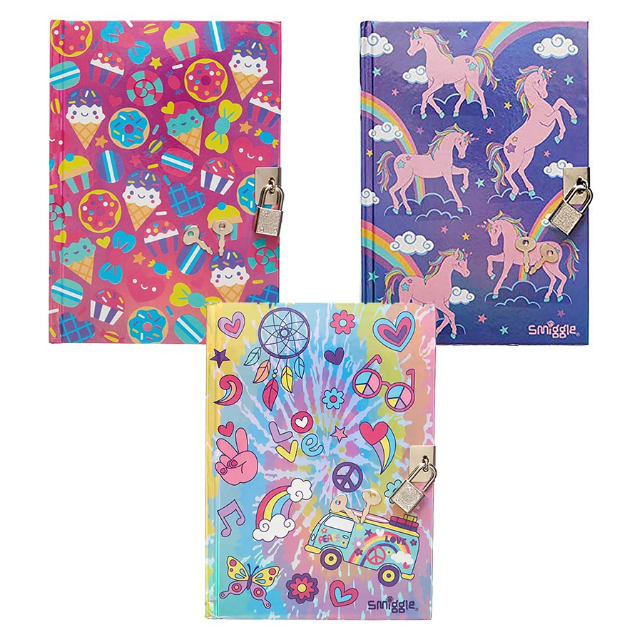 Smiggle Notebook A5 Lock Freckles, Unicorn, Ice Cream, Peace Love ...