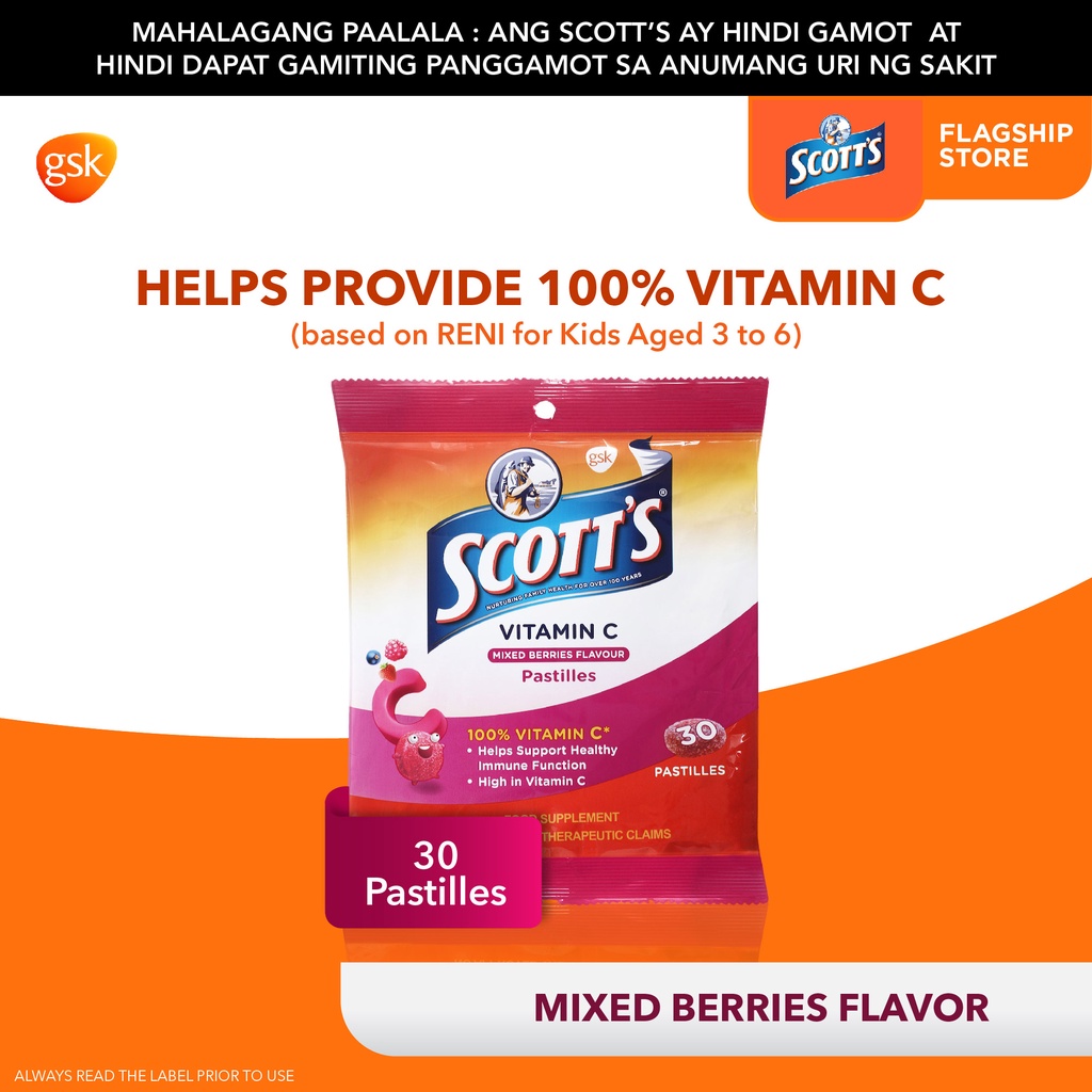 Scott's Pastilles Mixed Berries 30s with 100% Vitamin C Helps Support ...