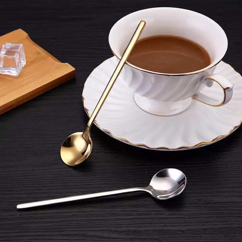 Tea Coffee Mixing Spoon Round Shape Stainless Steel Dessert Ice Cream ...