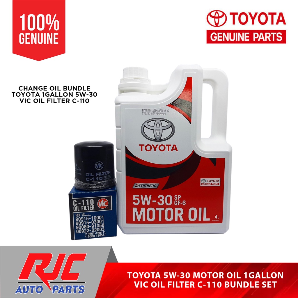 Toyota Synthetic 5w-30 Change Oil Bundle 1Gallon With Vic C-110 Oil Filter For Toyota Vios 2003 ...