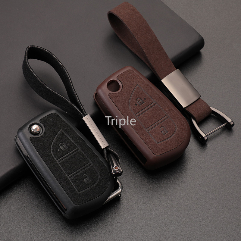 Suede Leather TPU Car Flip Key Fob Cover Case for Toyota Vios Yaris ...